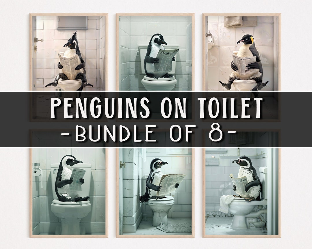 Penguin Bathroom Print Set: Funny Toilet Humor, AI Art (digital ...