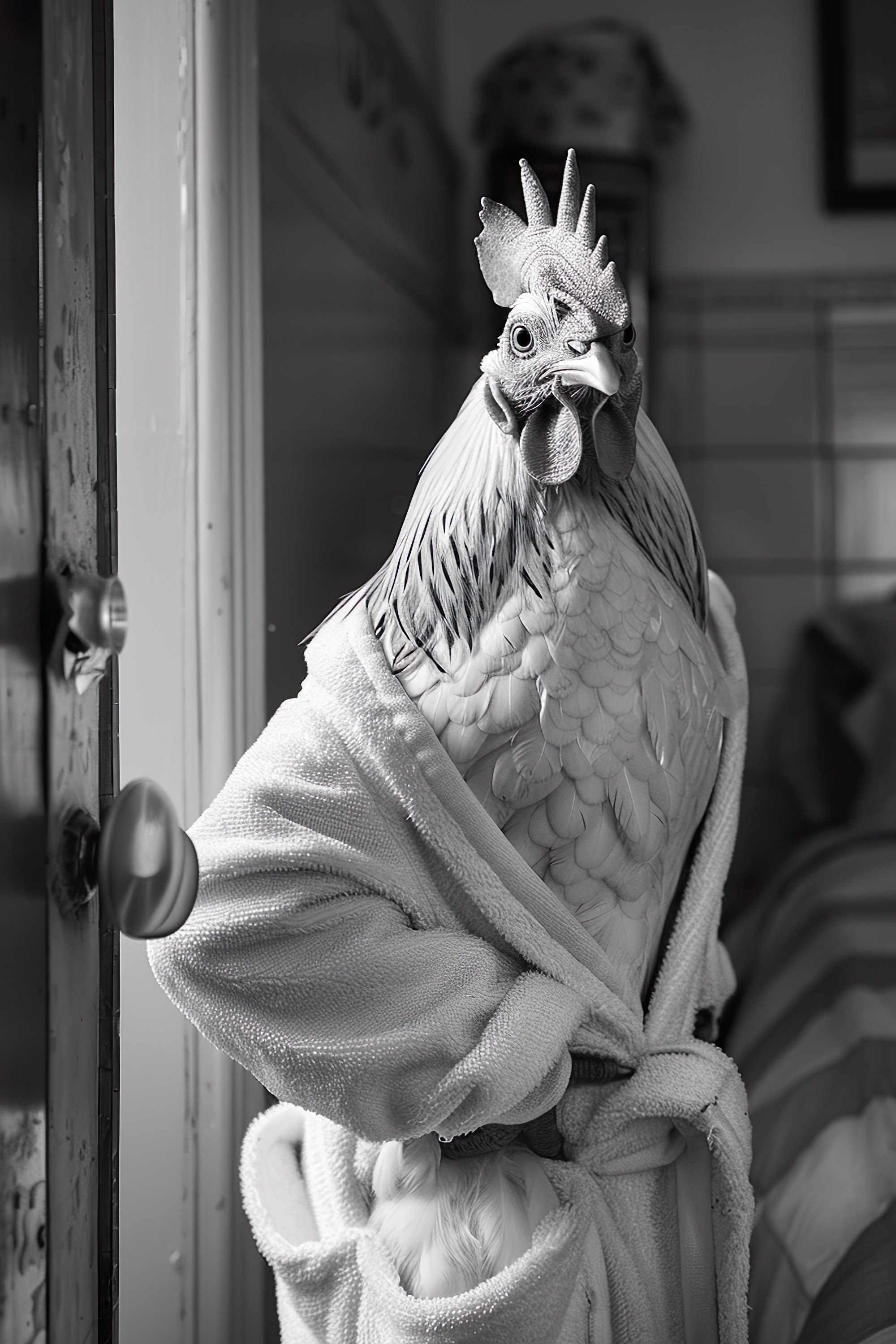 Funny Chicken in Bathrobe Art Prints: Quirky Bathroom Decor (bundle of ...