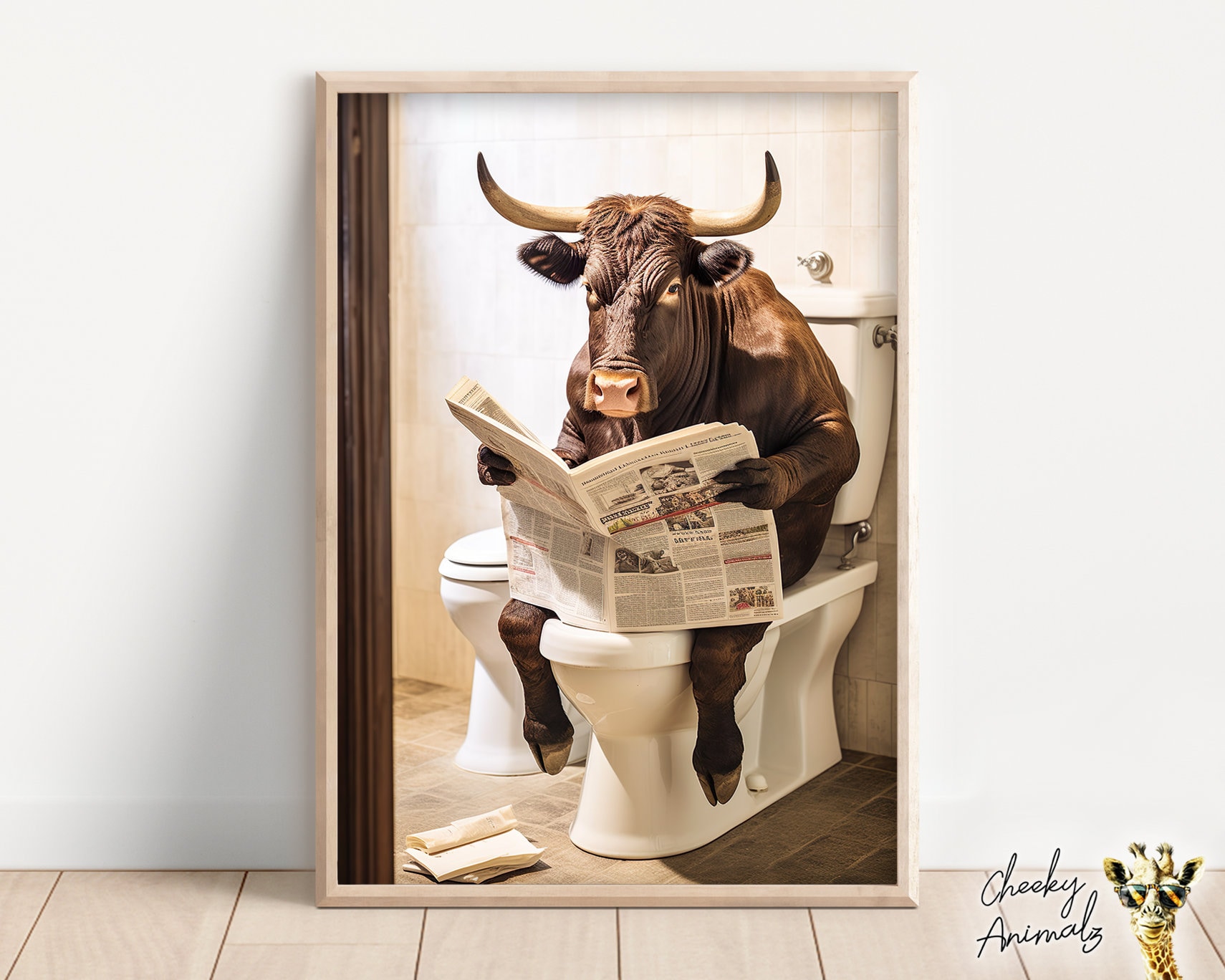 Aberdeen Angus Cow Sitting on the Toilet Reading a Newspaper - Etsy