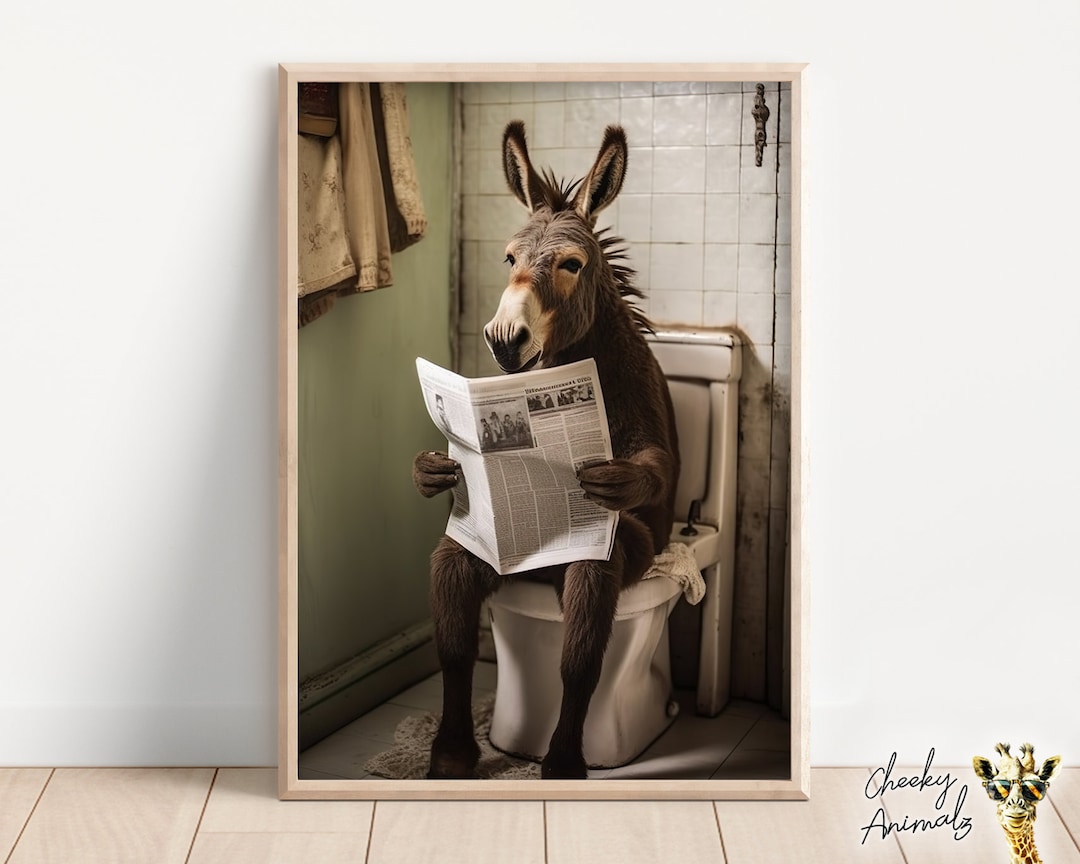 Donkey Sitting on the Toilet Reading a Newspaper, Funny Bathroom Humor ...