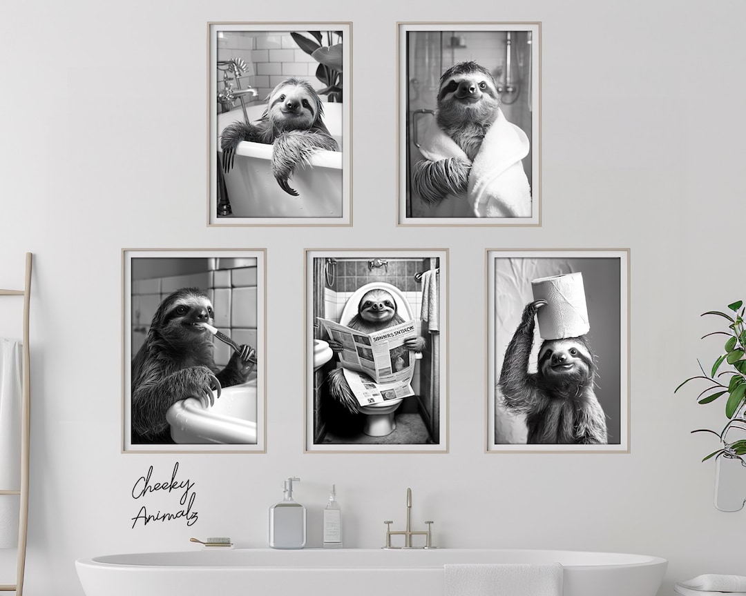 Funny Sloth Bathroom Art Prints: Toilet, Bath, & More (digital Download ...
