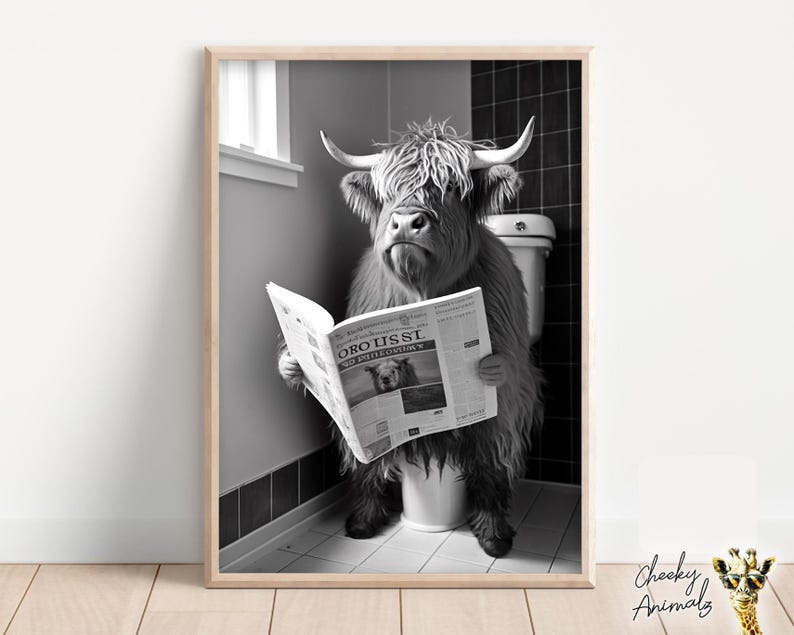 Funny Animal Bathroom Prints: Animals on Toilet Wall Art, 260+ Designs ...