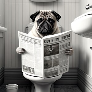 Funny Pug Toilet Print: Bathroom Wall Art (digital Print) - Etsy