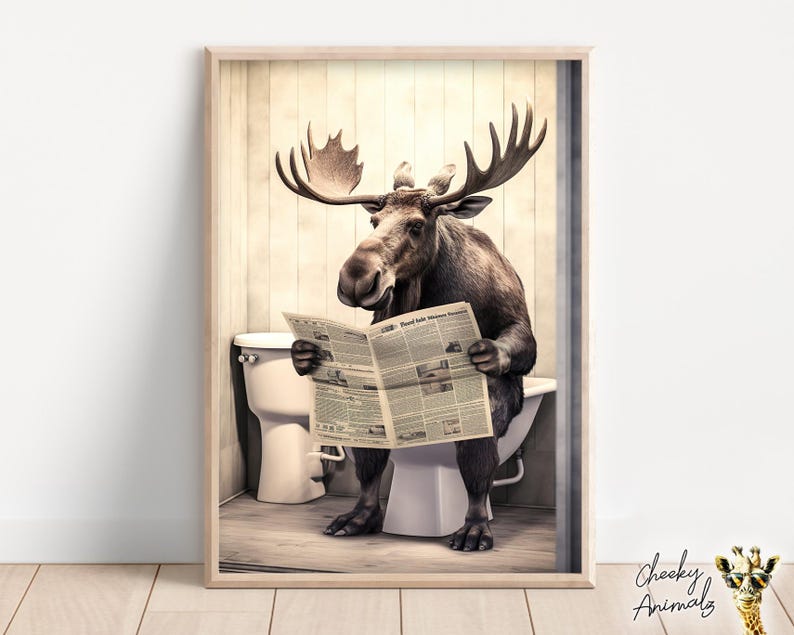 Funny Animal Bathroom Prints: Animals on Toilet Wall Art, 260+ Designs ...
