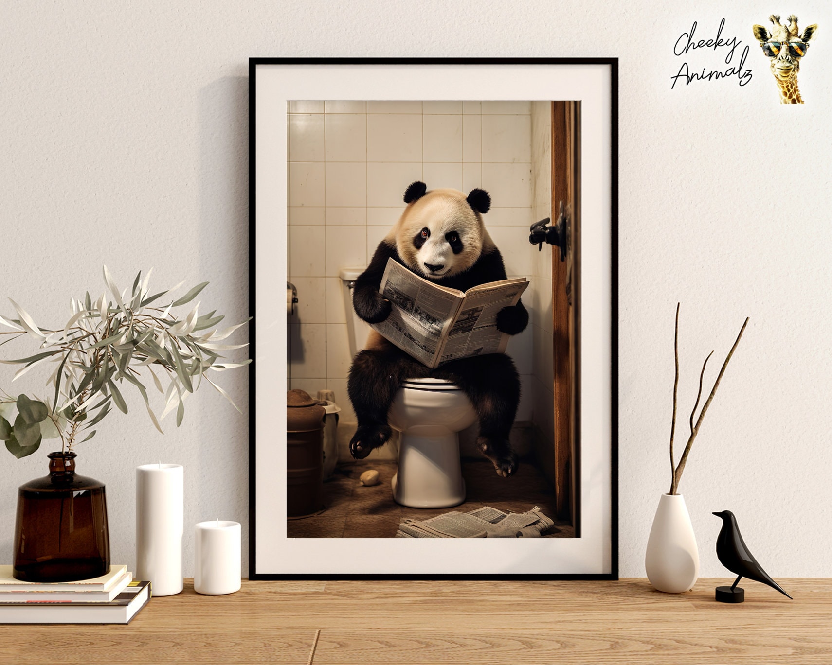 Panda Sitting on the Toilet Reading a Newspaper Funny - Etsy