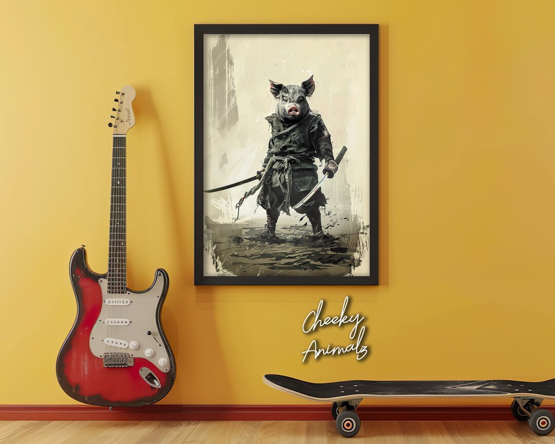 Ninja Pig Holding a Katana Sword, Printable Boys Game Room Wall Decor ...