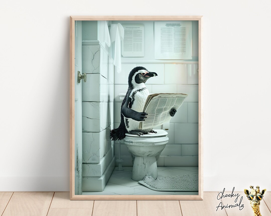 Penguin on Toilet Print: Funny Bathroom Wall Art (digital Download) - Etsy