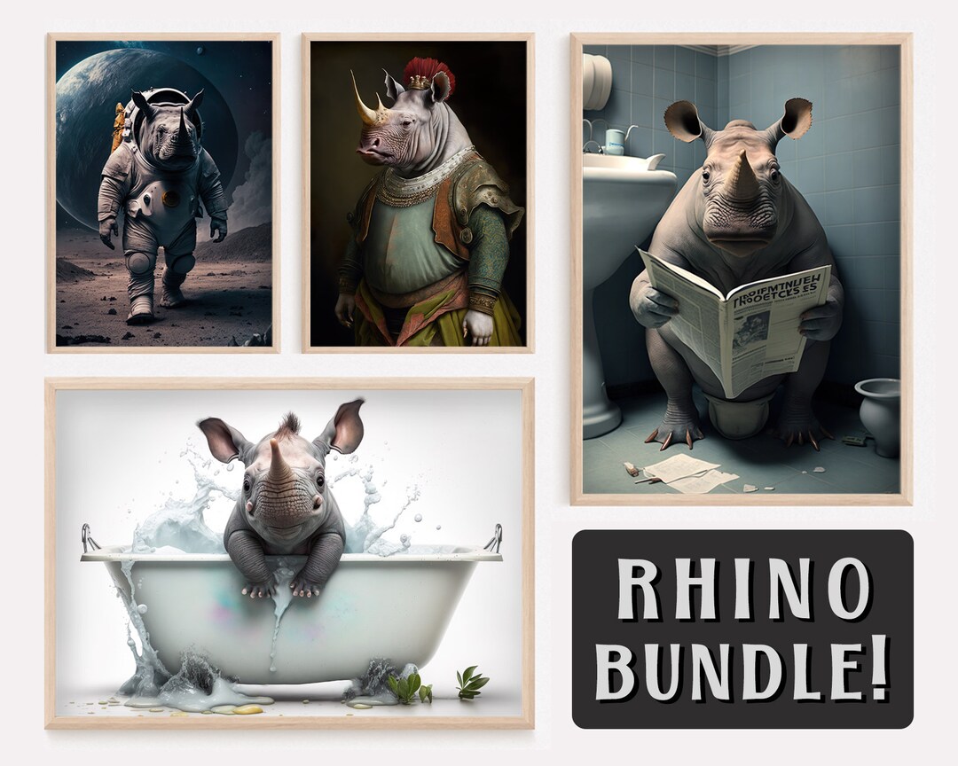 Funny Rhino Bundle, Funny Printable Animal Wall Art, Astronaut Space ...