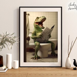T-rex Sitting on the Toilet Reading a Newspaper, Bundle of 3, Funny ...