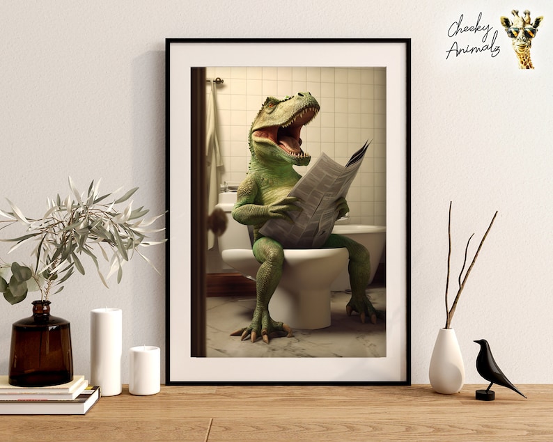 T-rex Sitting on the Toilet Reading a Newspaper Bundle of 3 - Etsy