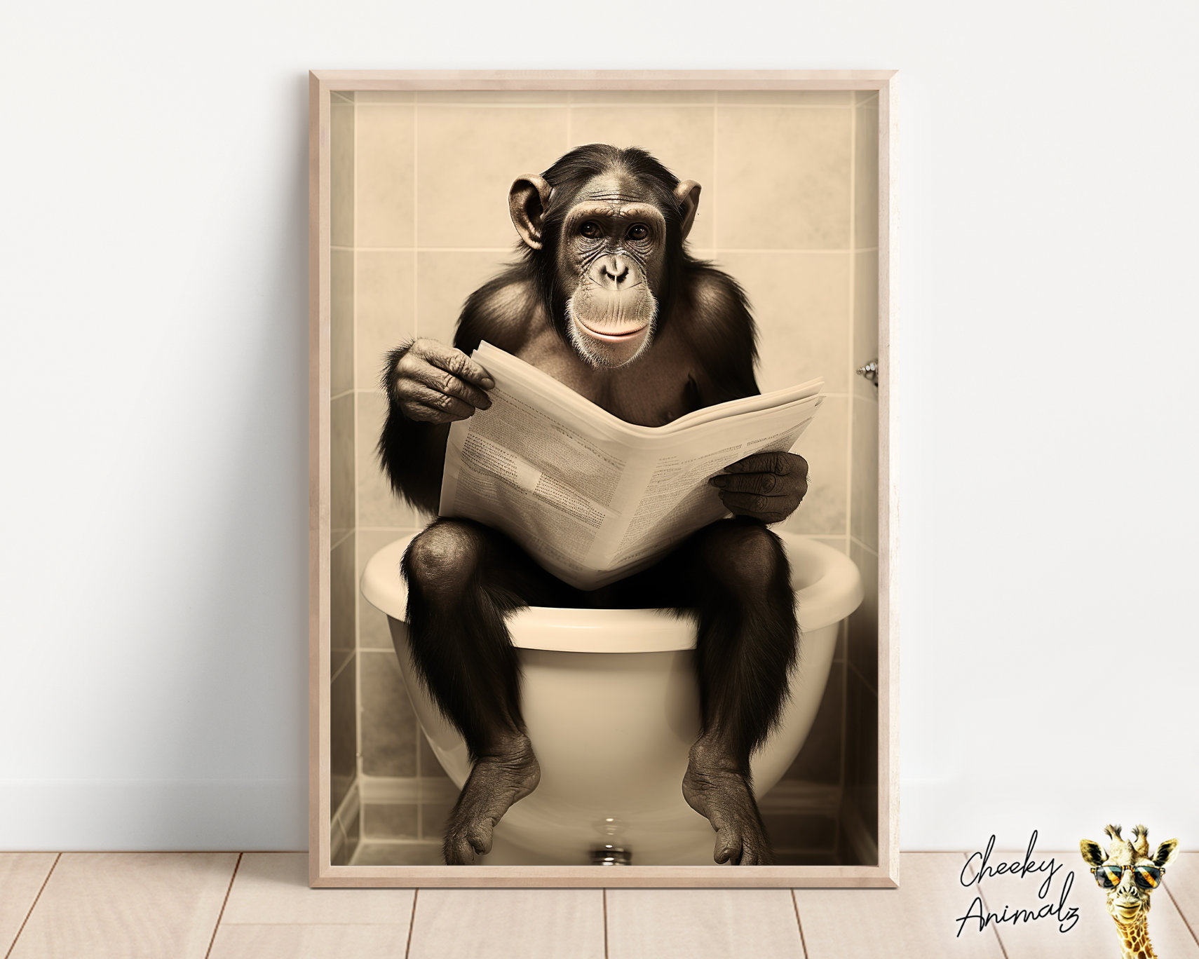 Chimpanzee Sitting on the Toilet Reading a Newspaper Funny - Etsy