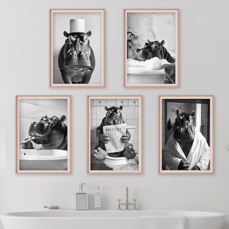 Hippo Toilet Wall Art - Etsy