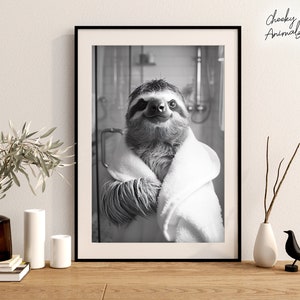 Sloth in a Bathrobe, Funny Bathroom Wall Art, Quirky Animal Art, Funny ...