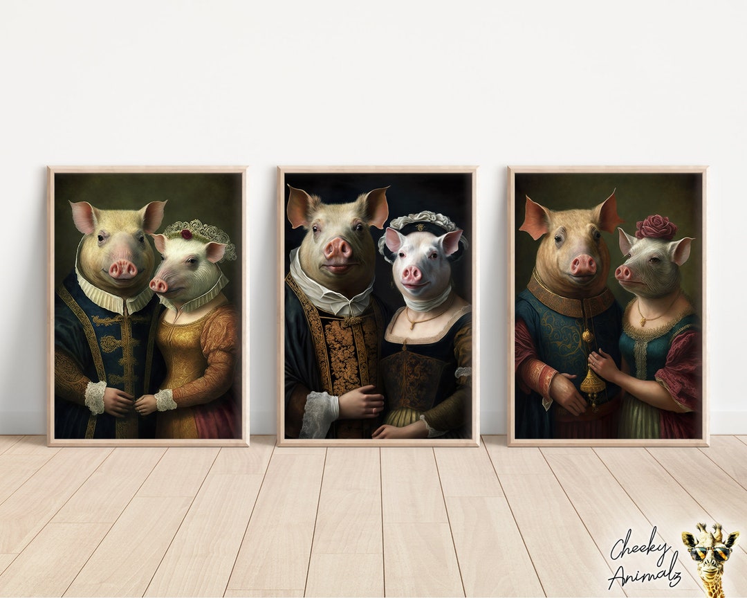 Renaissance Pig Couple Art Print: Funny Animal Portrait (digital ...