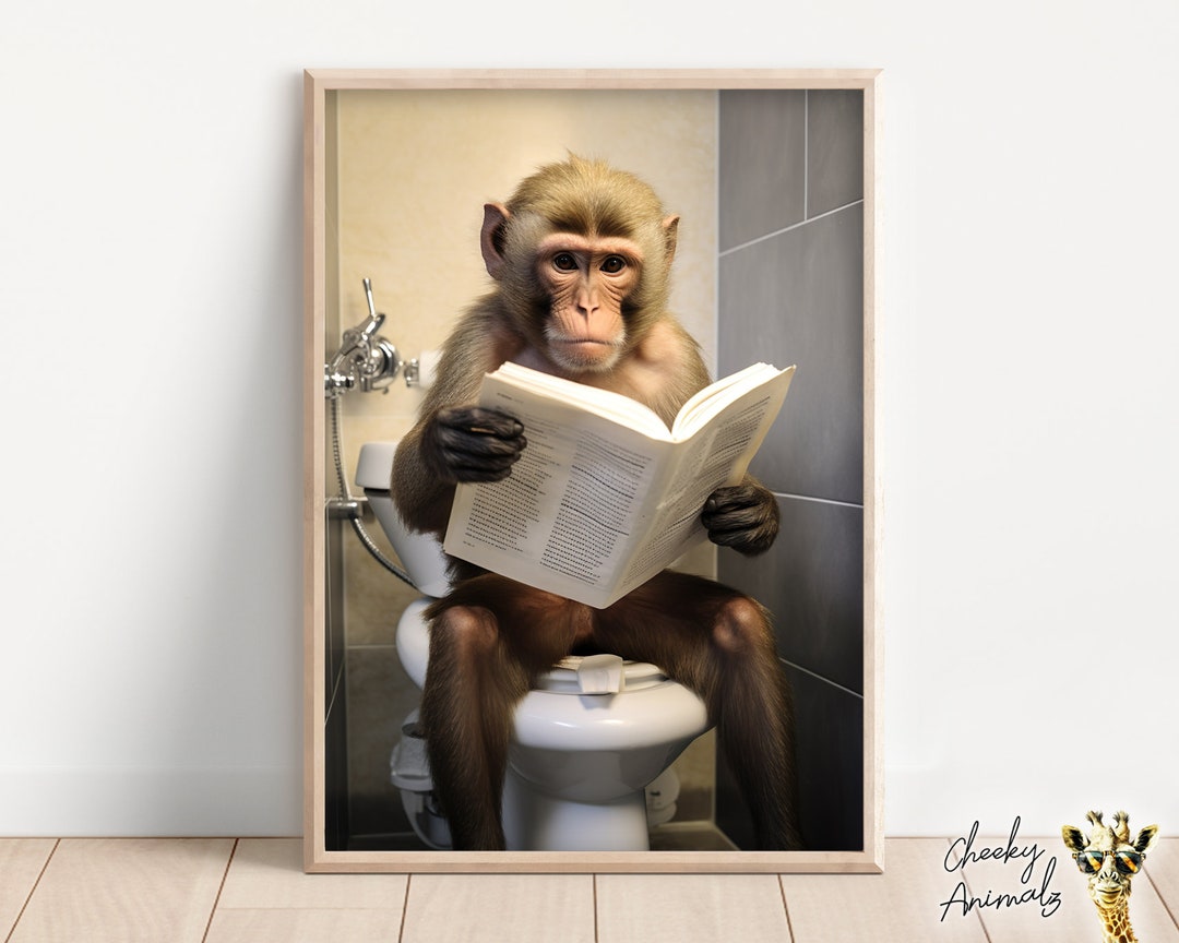 Capuchin Monkey Sitting on the Toilet Reading a Newspaper - Etsy