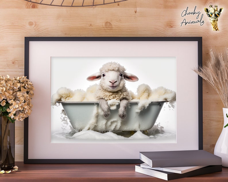 Cute Baby Lamb in the Bathtub Funny Animal Wall Art Bathroom - Etsy