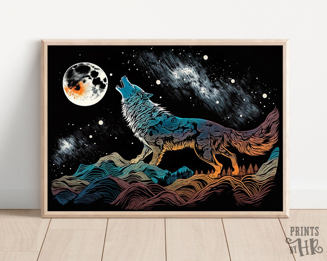 Wolf Howling at the Moon, Stylish Animal Art, Animal Printables, Wolf ...