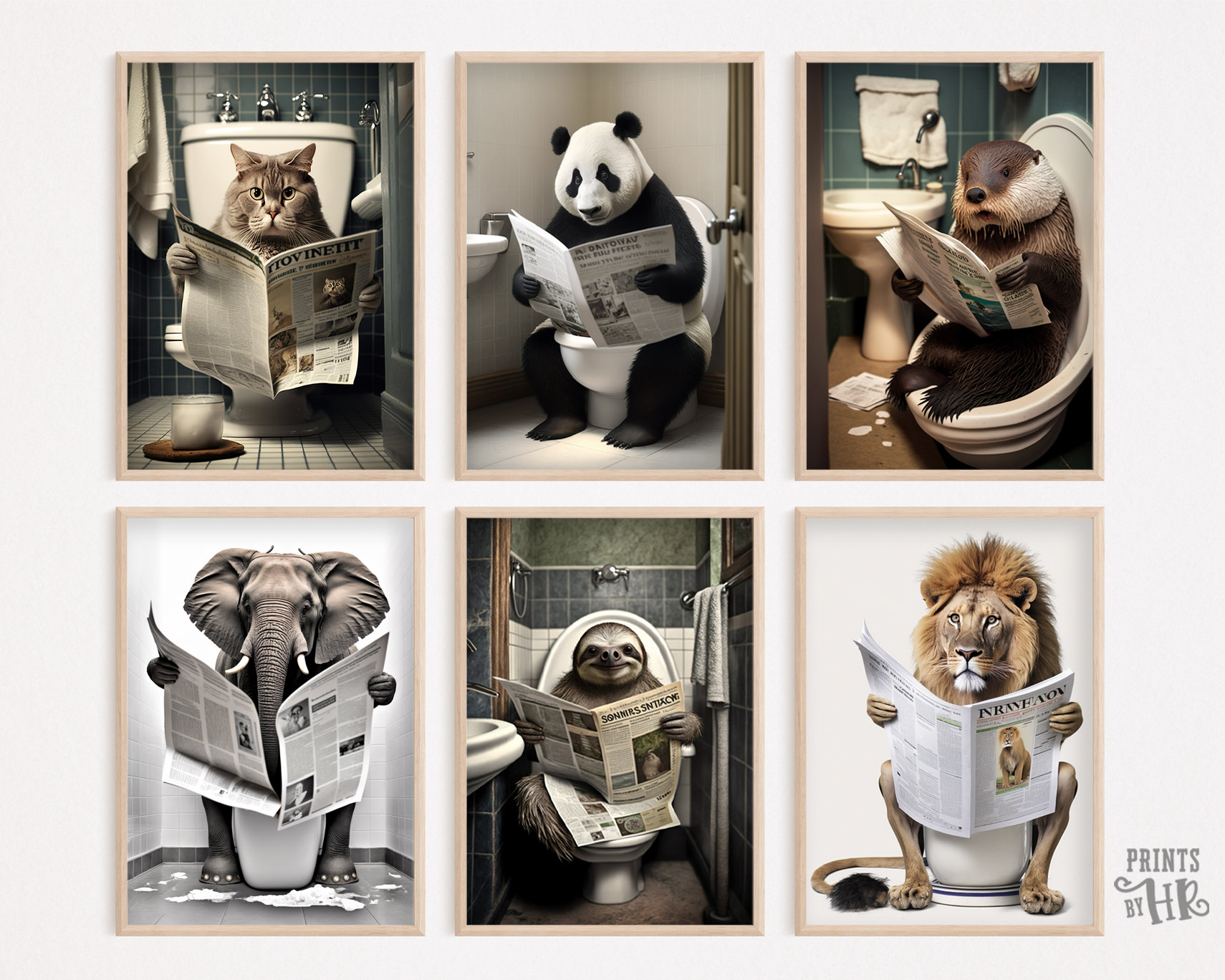 Animals Sitting on the Toilet Reading a Newspaper Bundle of - Etsy UK