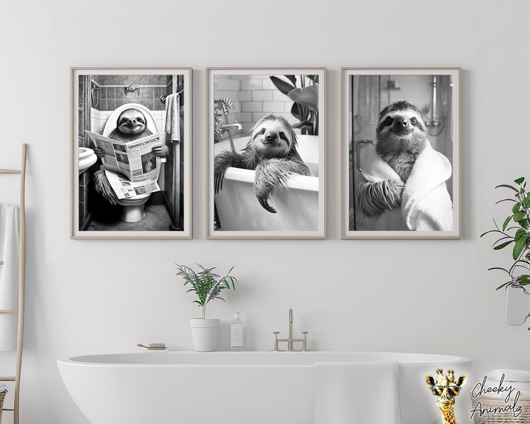 Funny Sloth Bathroom Wall Art, Bundle of 3, Bathroom Prints, Sloth in ...