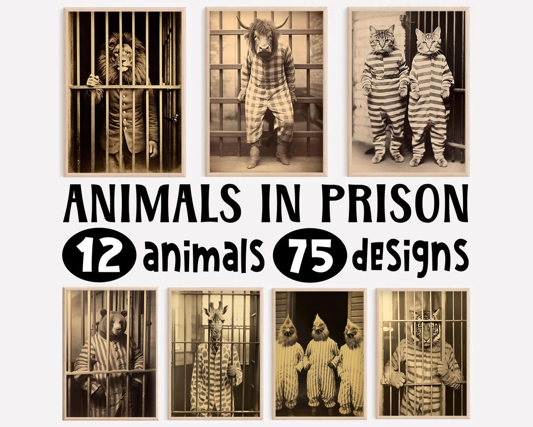 Animals in Jail Wearing Prison Suits, Bundle of 75, Funny Animal Wall ...