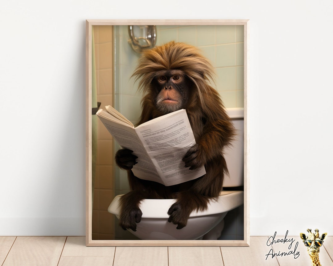 Tamarin Monkey Sitting on the Toilet Reading a Newspaper, Funny ...