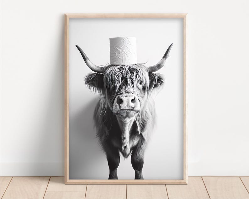Funny Animal Toilet Paper Head Art Prints: Bathroom Decor Bundle ...