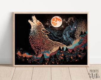 Wolf Howling at the Moon Digital Download Wall Art - Etsy