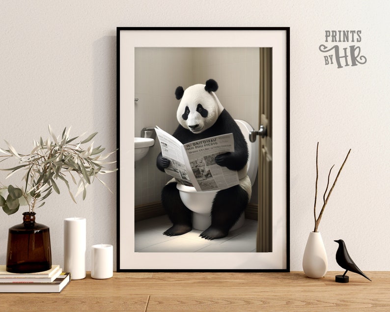 Panda Sitting on the Toilet Reading a Newspaper Funny - Etsy