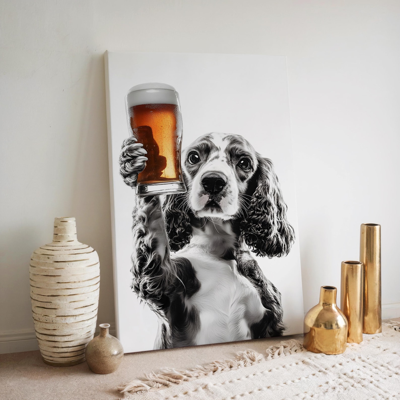 Cocker Spaniel Drinking Beer Art: Funny Dog Lover Print (digital ...