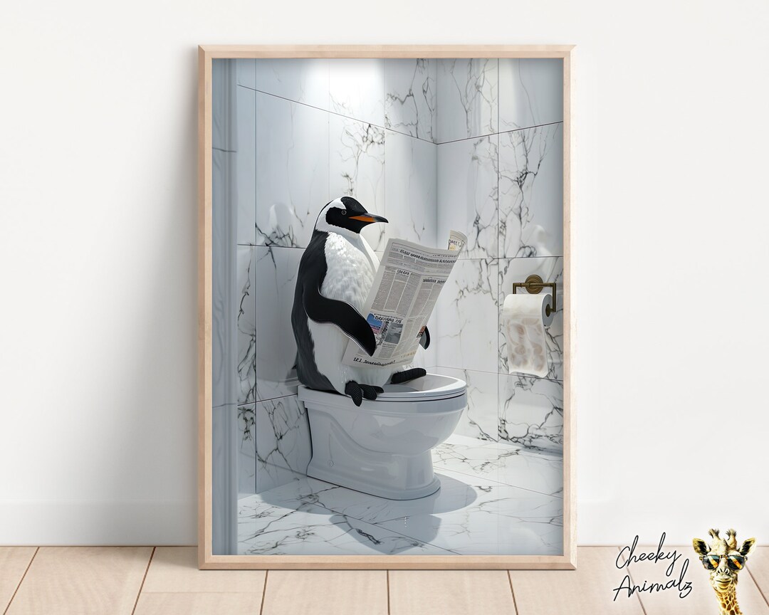 Penguin on Toilet Print: Funny Bathroom Wall Art (digital Download) - Etsy