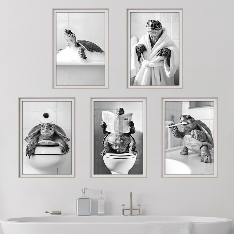 Funny Turtle Bathroom Art - Etsy
