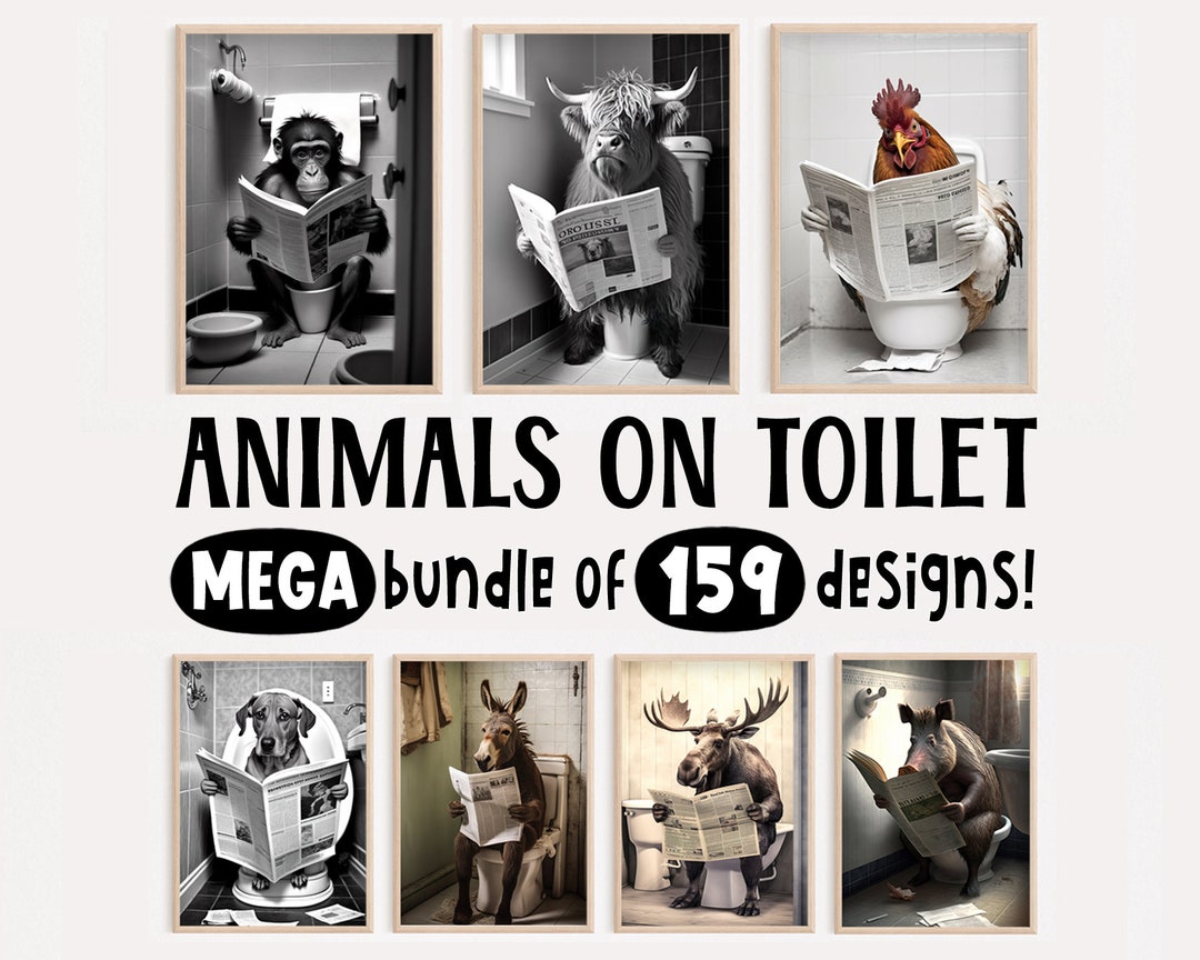 Funny Animal Bathroom Prints: Toilet Newspaper Art (mega Bundle of 159 ...