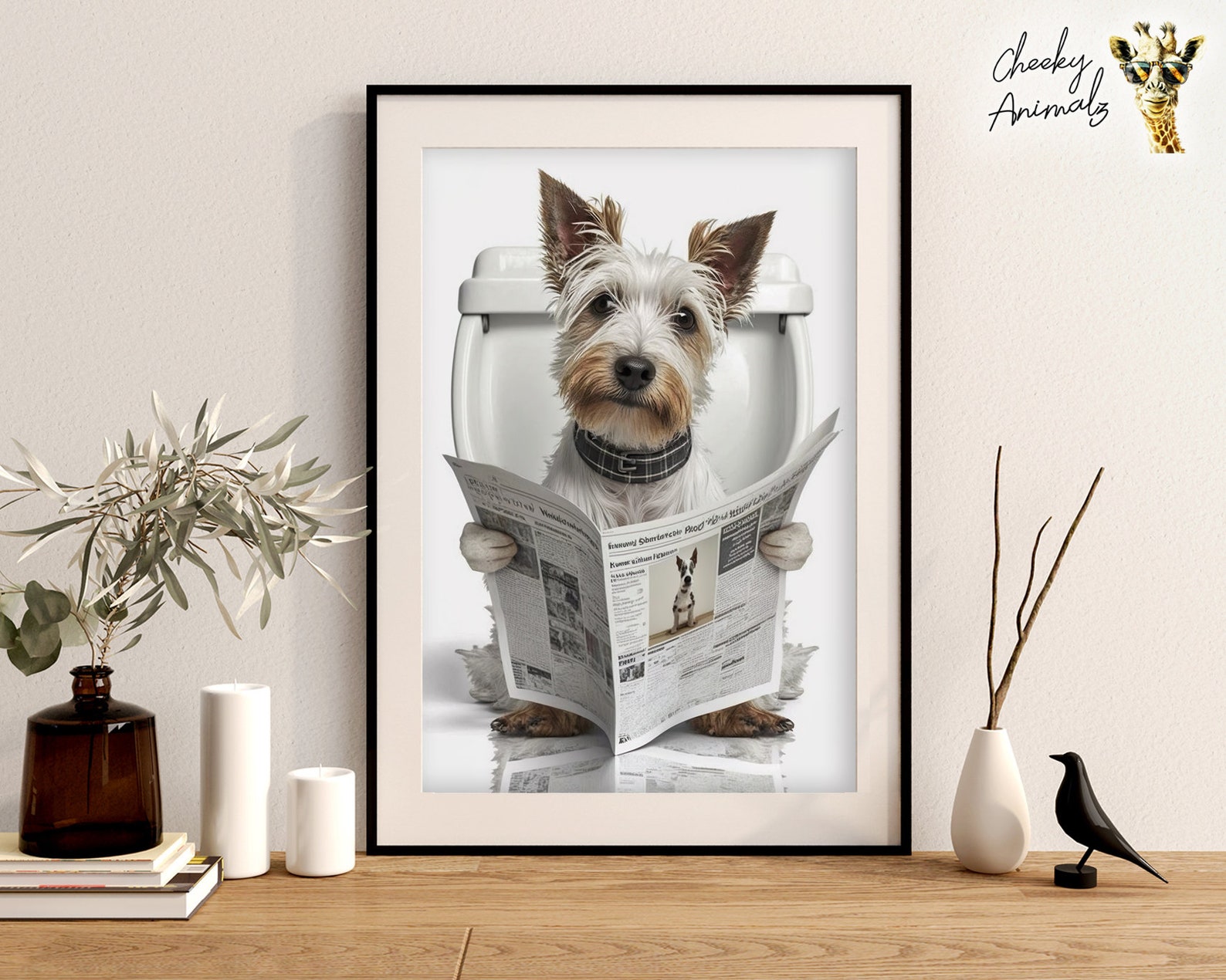 Dogs Sitting on the Toilet Reading a Newspaper Bundle of 3 - Etsy