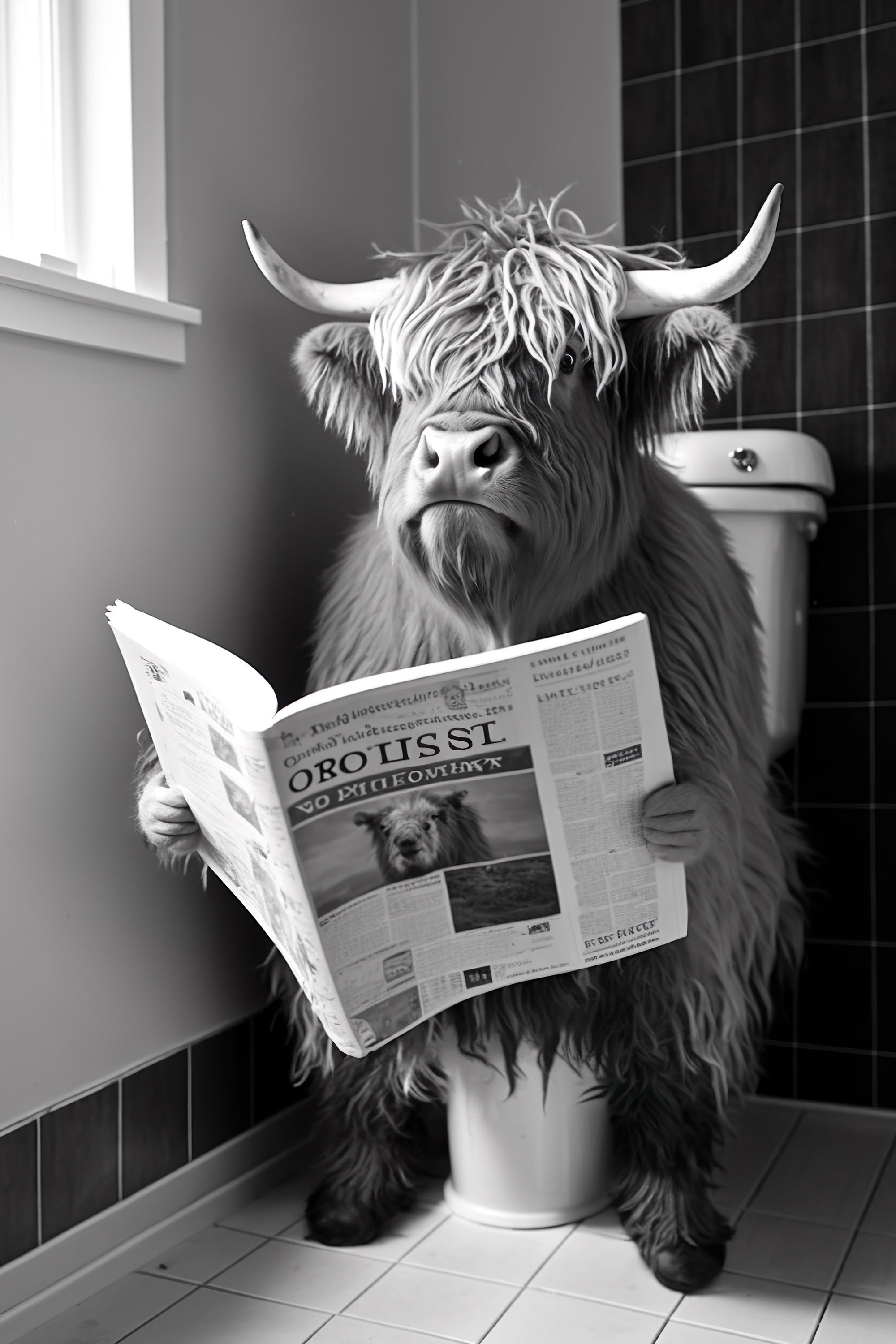 Highland Cow Sitting on the Toilet Reading a Newspaper Funny - Etsy ...