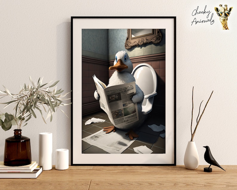 Duck on Toilet Print: Funny Bathroom Humor, Animal Wall Art (digital ...