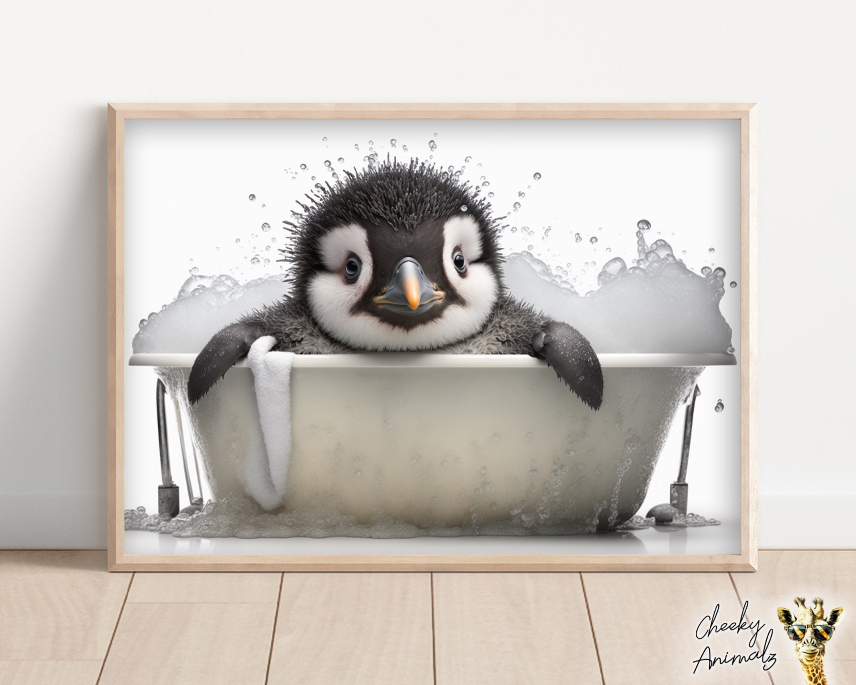 Baby Penguin in Bathtub Print: Funny Bathroom Wall Art (digital Print ...