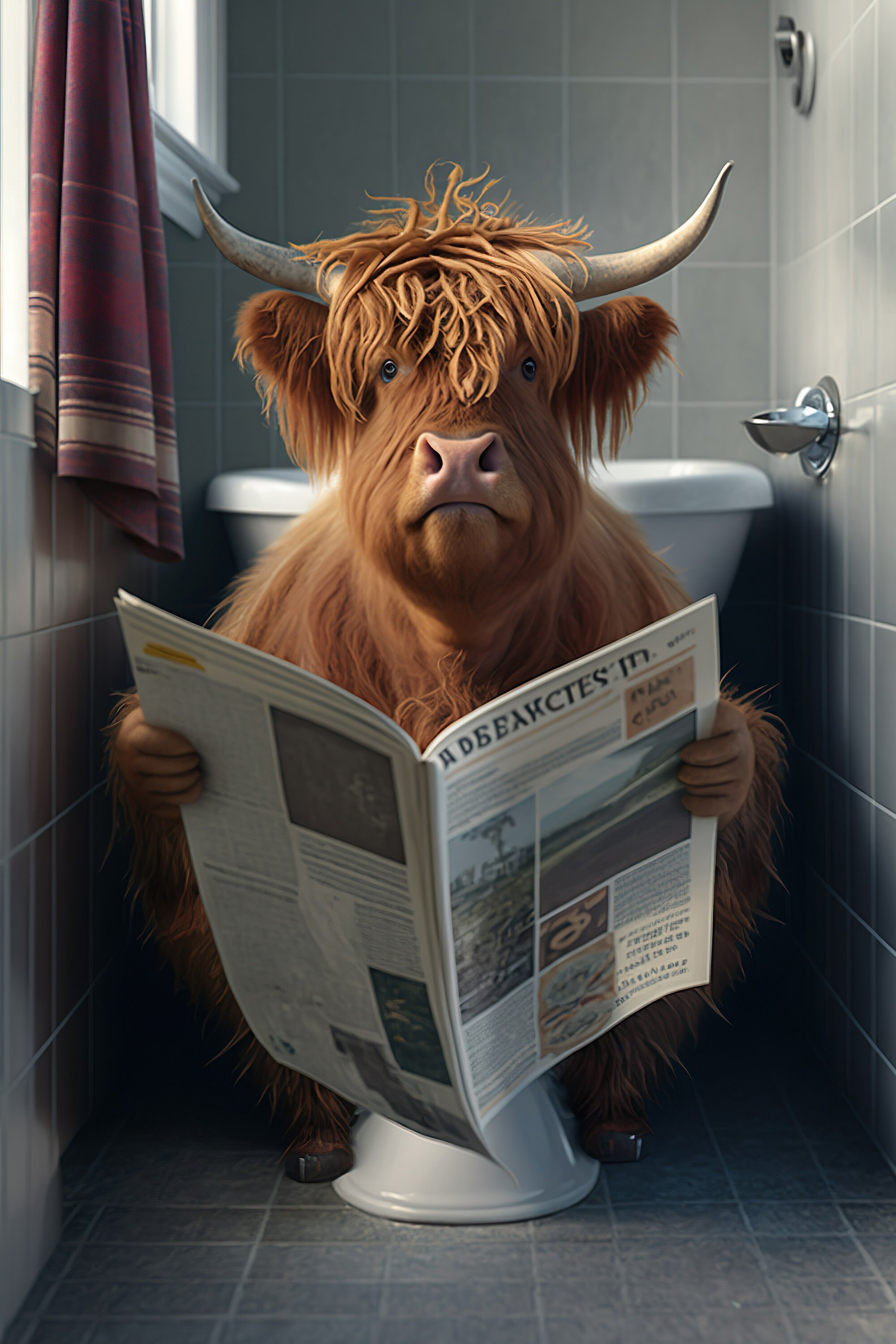 Highland Cow Sitting on the Toilet Reading a Newspaper Funny - Etsy ...