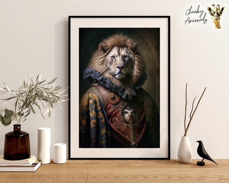 Renaissance Lion Portrait: Funny Animal Art Print (digital Download) - Etsy