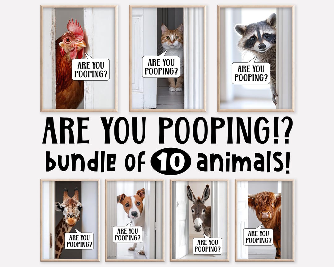 Are You Pooping Bundle, Funny Bathroom Wall Art Print Set, Funny Animal ...