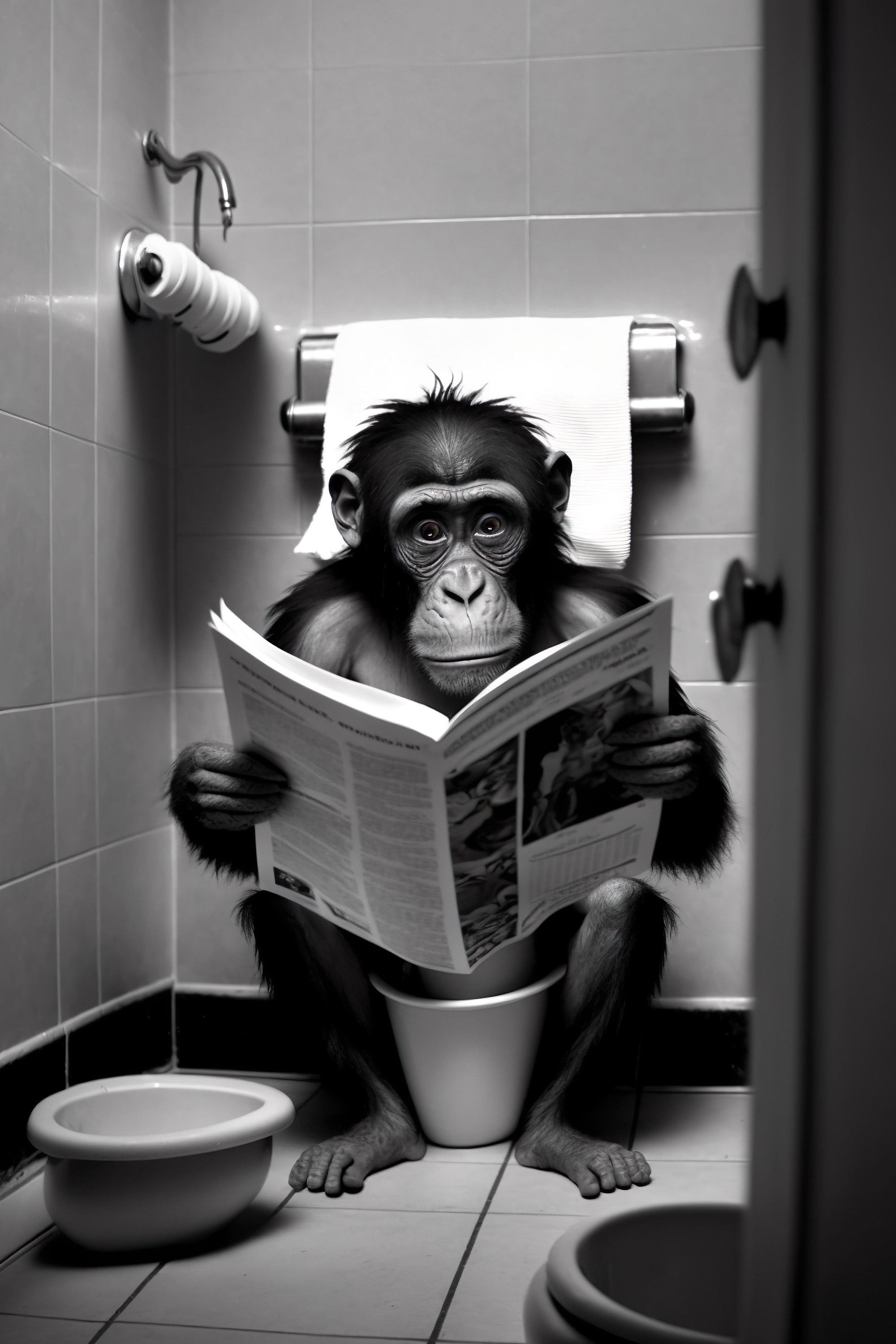 Monkey Sitting on the Toilet Reading a Newspaper Funny - Etsy