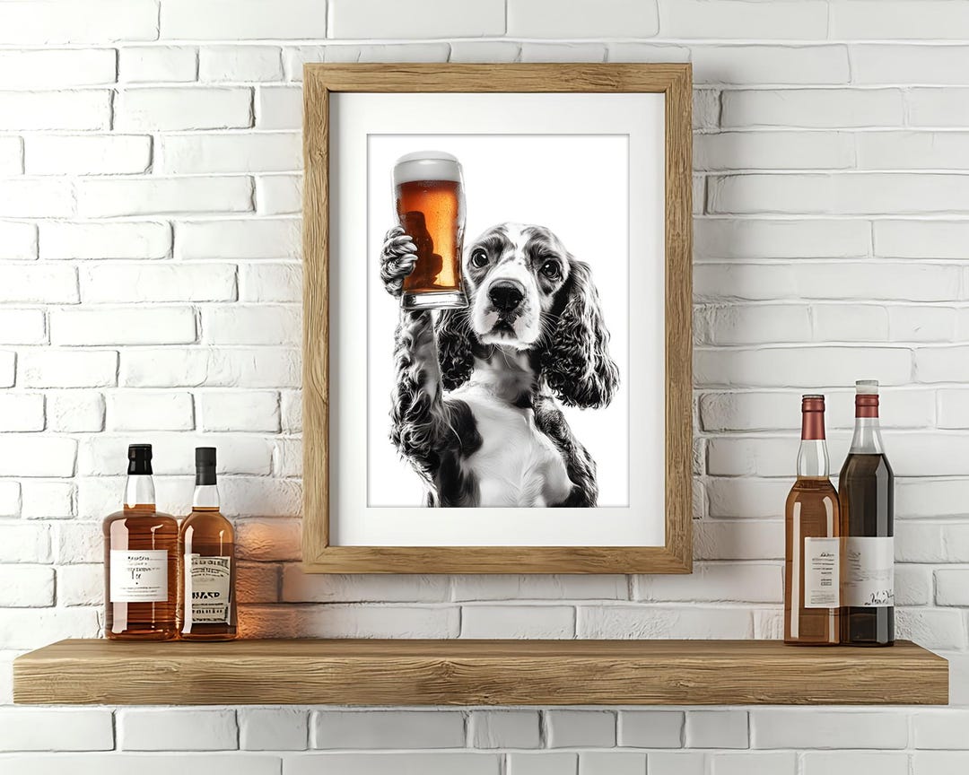 Cocker Spaniel Dog Drinking Beer, Alcohol Humor, Funny Kitchen Wall Art ...
