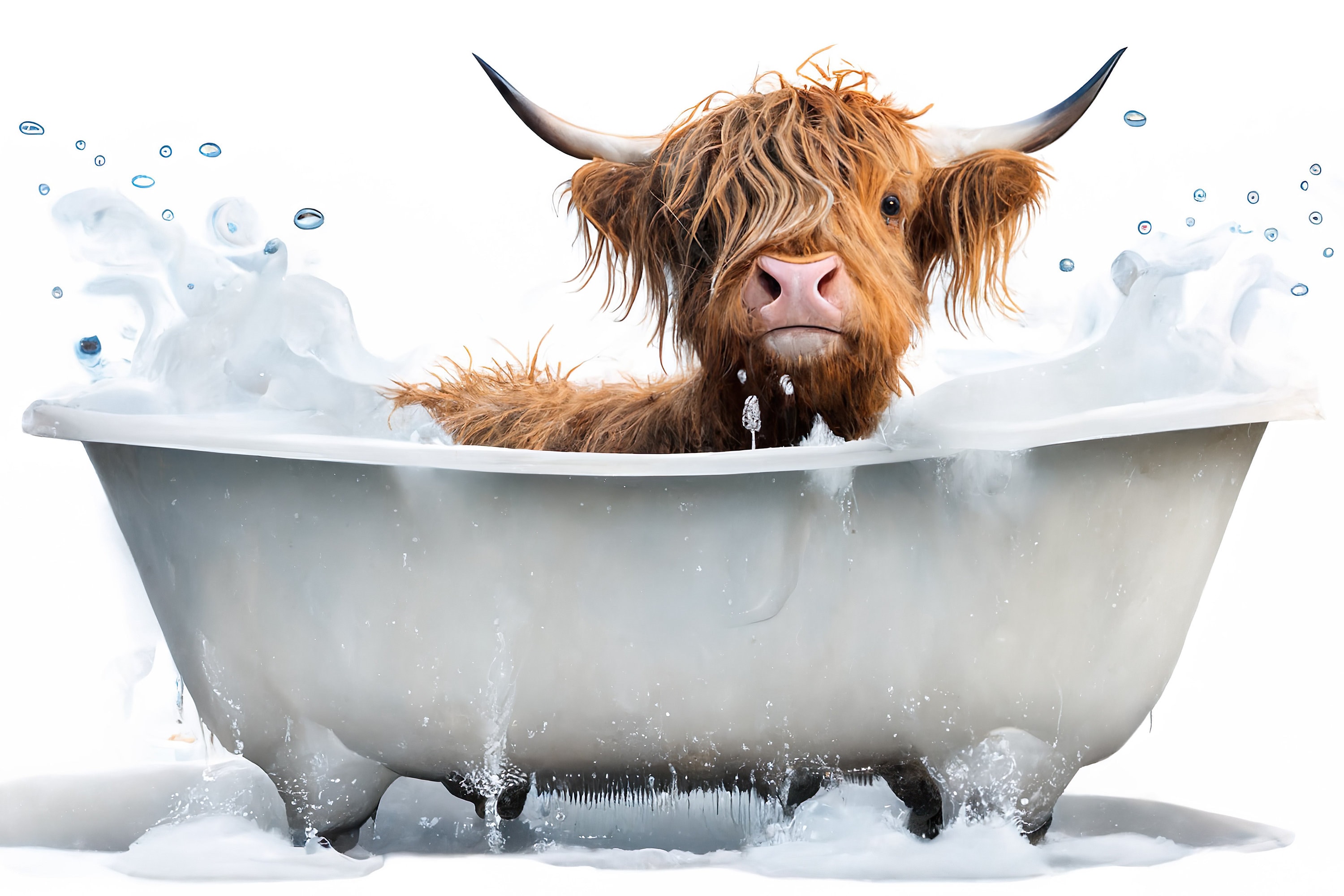 Cute Baby Highland Cow in the Bathtub Funny Animal Wall Art - Etsy