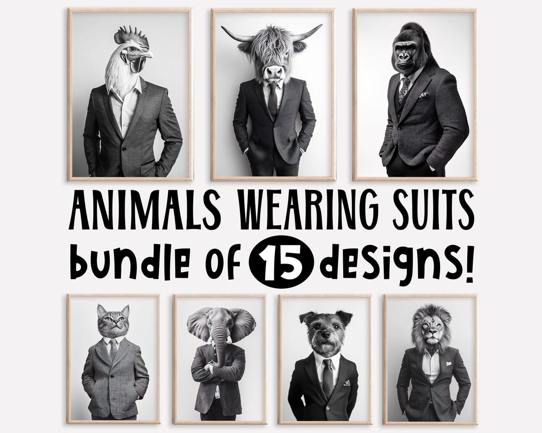 Animals Wearing a Business Suit, Bundle of 15, Funny Office Wall Art ...