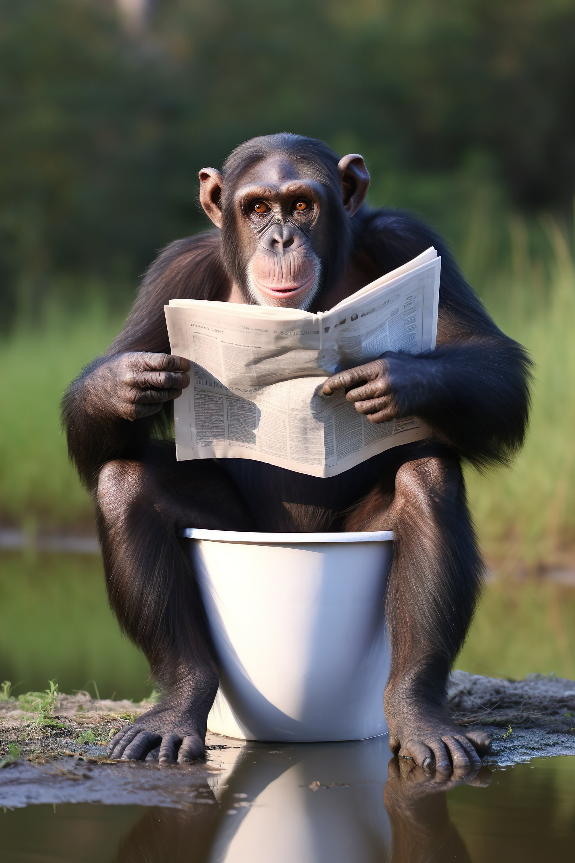 Chimpanzee Sitting on the Toilet Reading a Newspaper Funny - Etsy