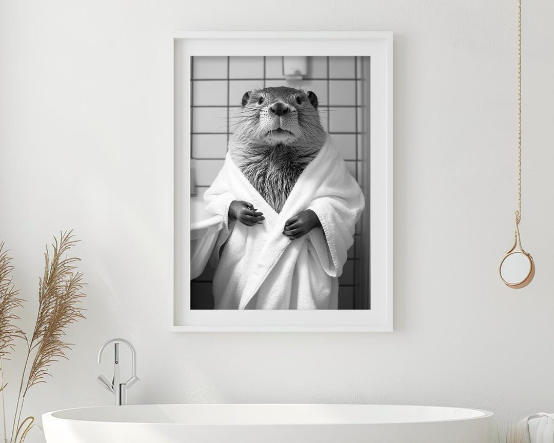 Beaver in a Bathrobe, Funny Bathroom Wall Art, Funny Retro Vintage ...
