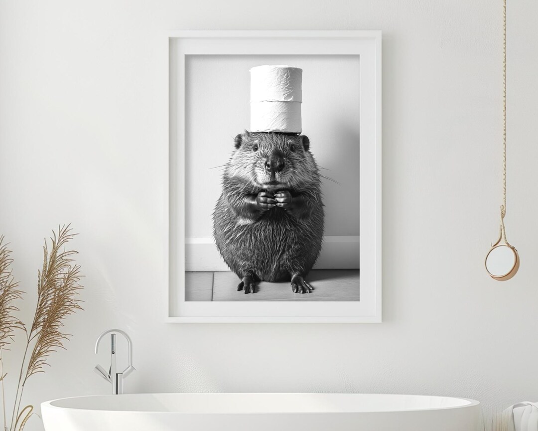 Funny Beaver Bathroom Print: Vintage Toilet Paper Roll Humor (digital ...
