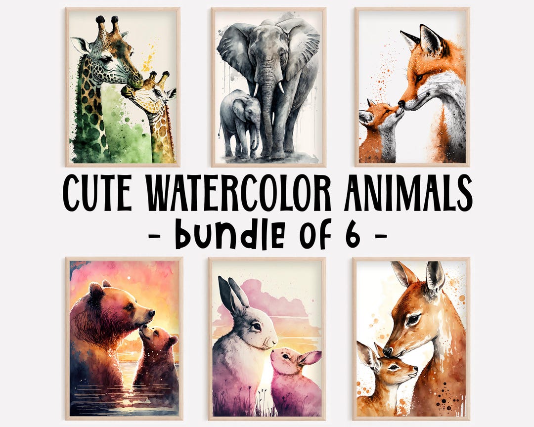 Cute Animal Print Bundle, Mommy and Me, Watercolor Animals, Mom and ...