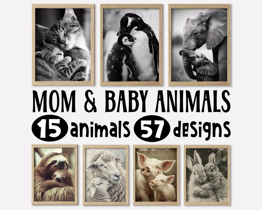 Mom & Baby Animal Prints: Vintage Nursery Wall Art (digital Download ...