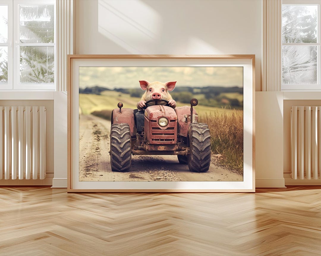 Pig Driving Tractor Print: Funny Farmhouse Animal Wall Art (digital ...