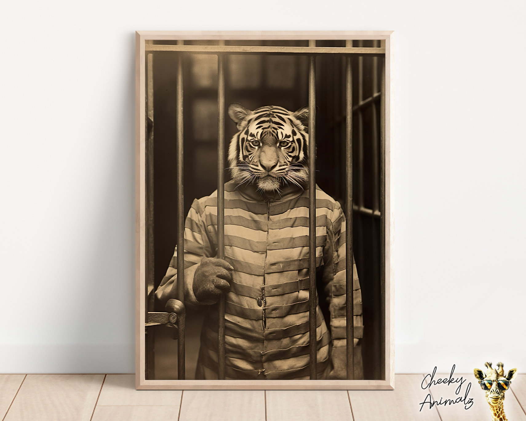 Tiger in Prison Wearing a Striped Suit Funny Vintage Animal - Etsy